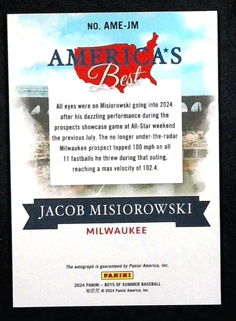 Jacob Misiorowski 2024 Panini Boys of Summer Baseball America's Best A ...