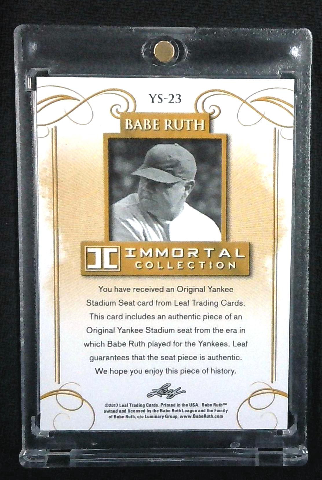 Babe Ruth 2017 Leaf Immortal Collection Yankee Stadium Seat Relic #'d ...