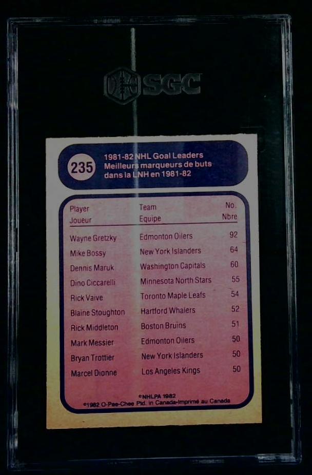 1982 O-Pee-Chee Hockey Wayne Gretzky GOAL LDRS #235 SGC 8.5 – Great ...