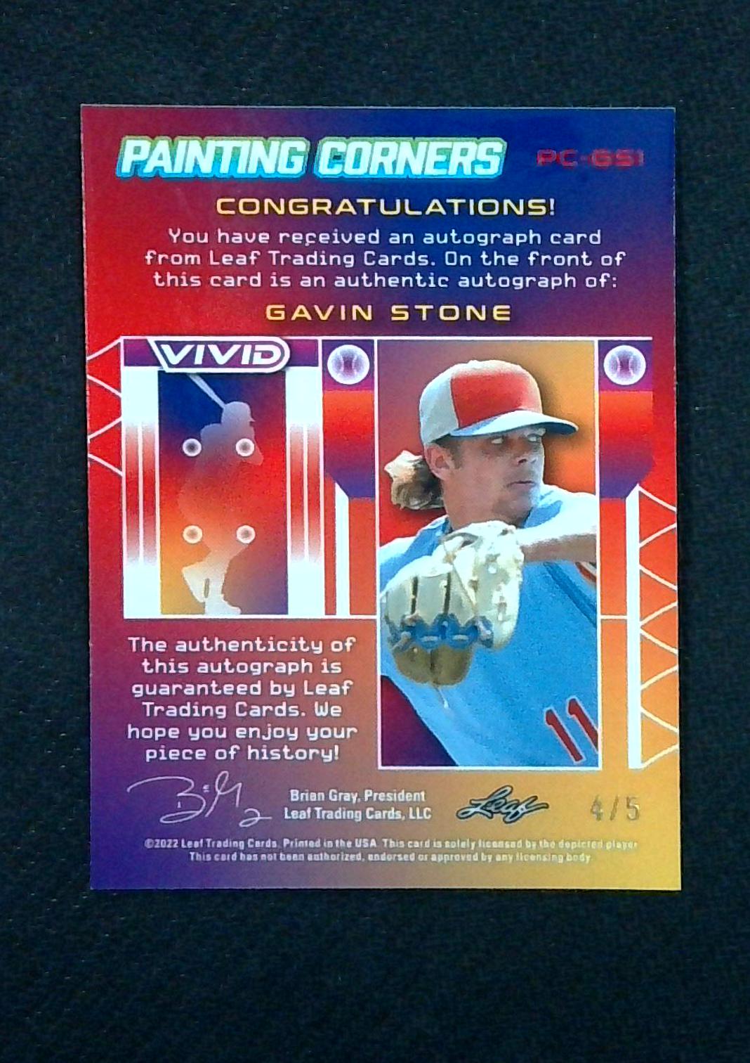 2022 Leaf Vivid Gavin Stone Auto 4/5 Dodgers – Great American Sports Cards