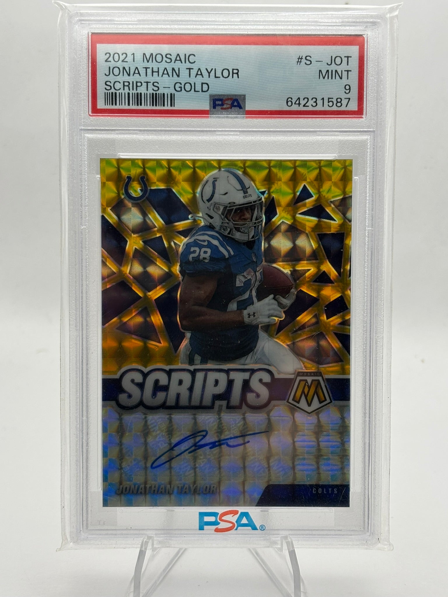 2021 Mosaic Jonathan Taylor Gold Scripts AUTO 13/25 PSA 9 Mosaic SP ...