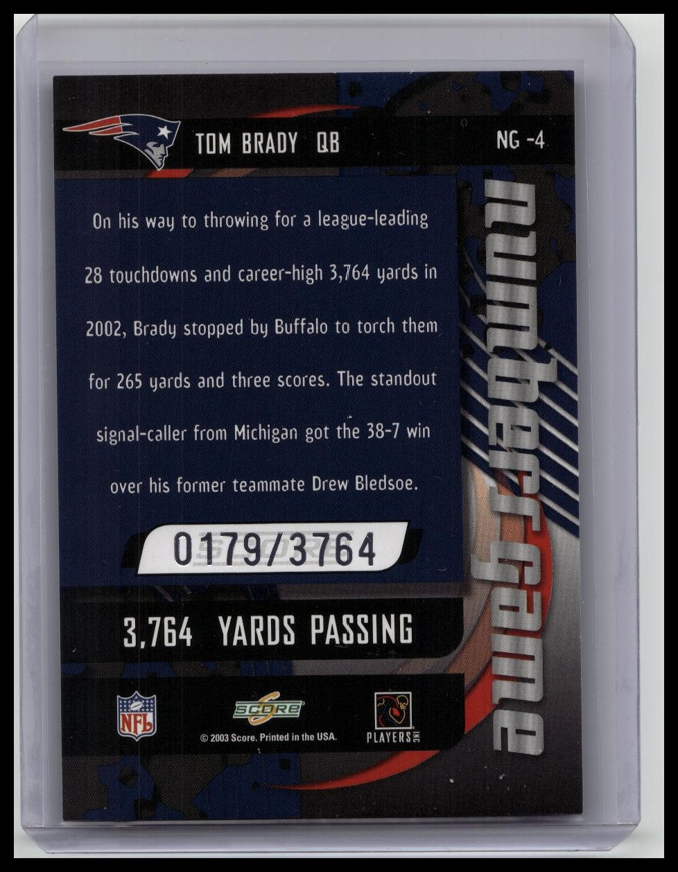 2003 Score Numbers Game /3764 Tom Brady #NG-4 – Great American Sports Cards