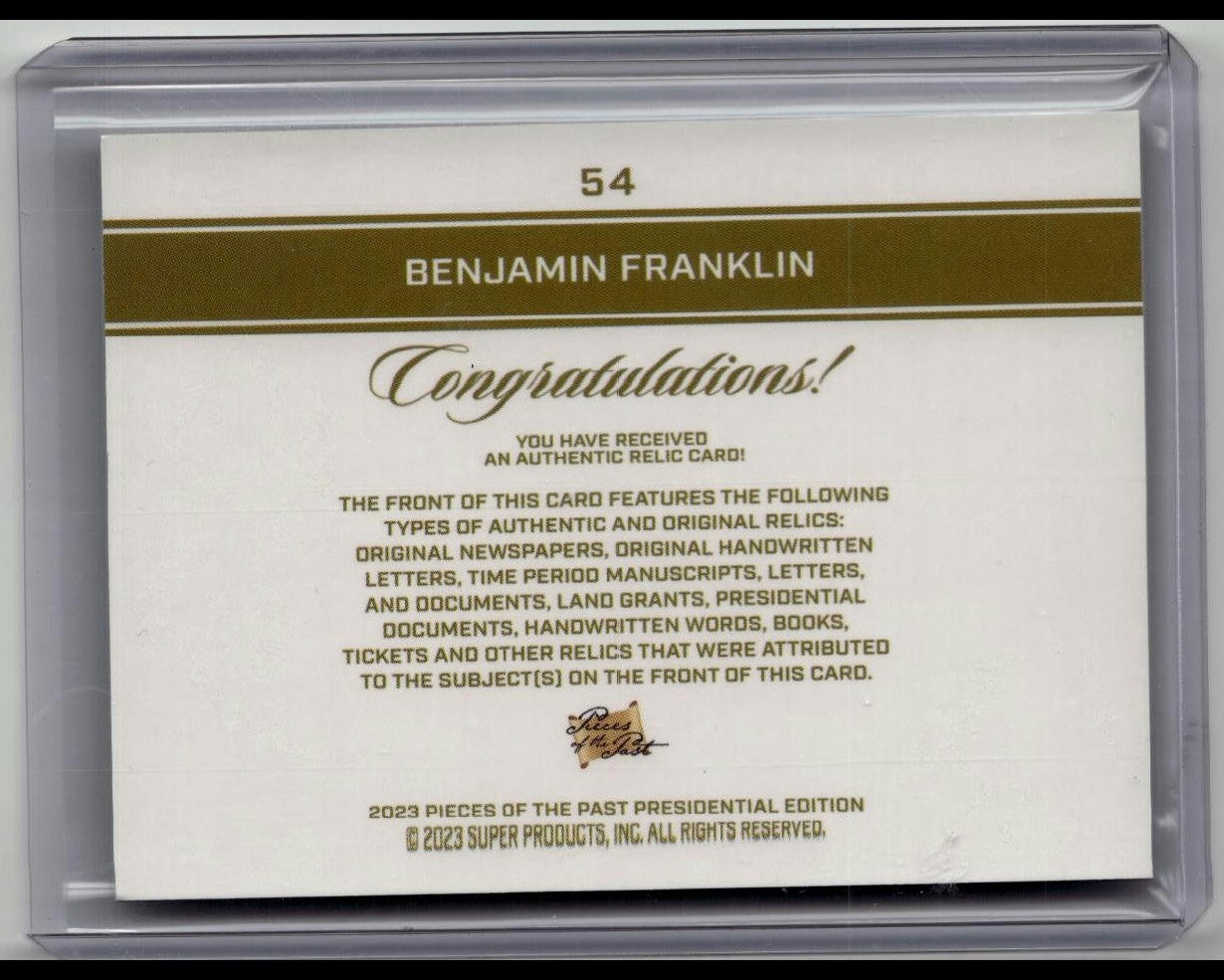 2023 Pieces Of The Past Benjamin Franklin President Edition Handwritte ...