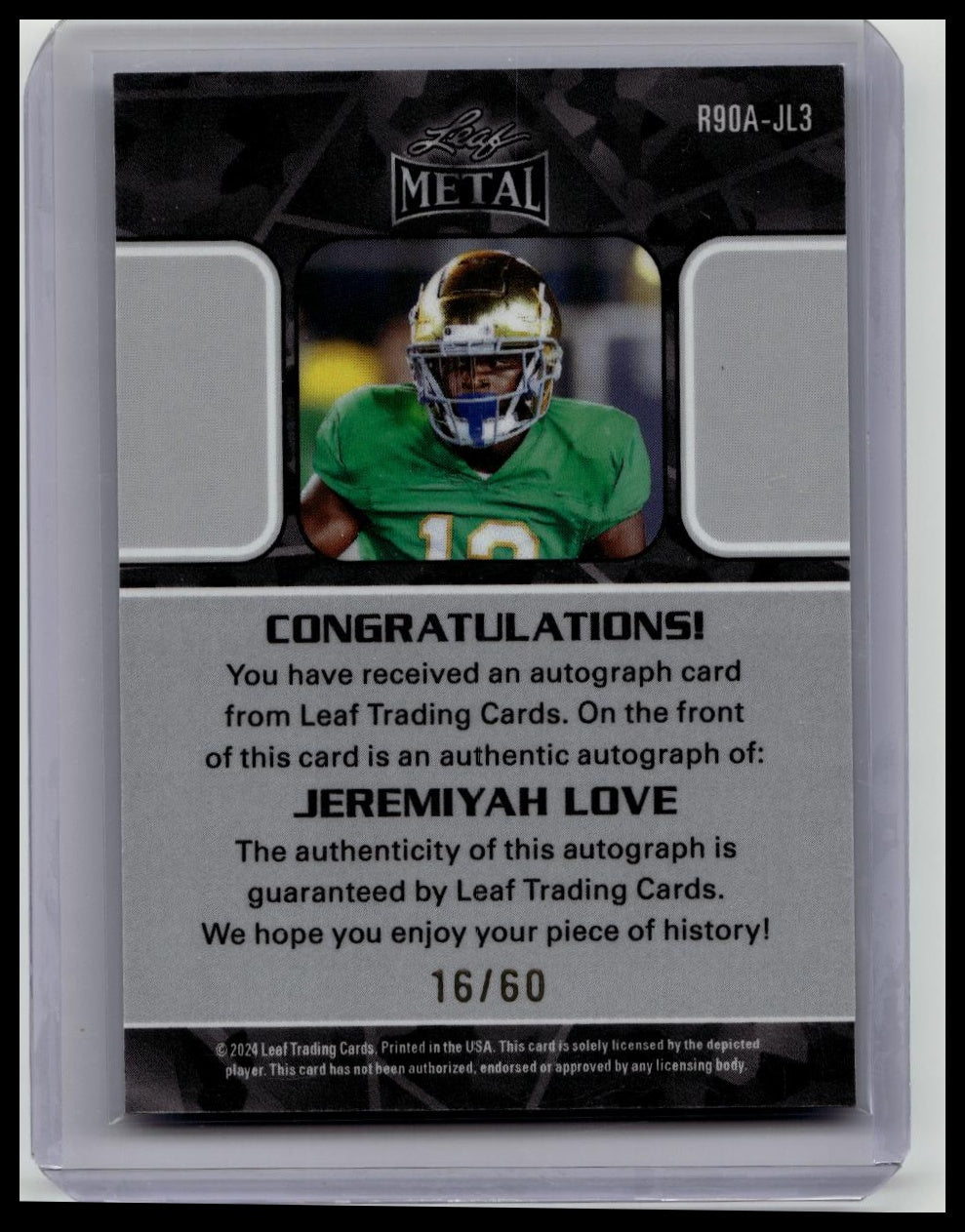 2025 Leaf Metal JEREMIYAH LOVE Auto Autograph /60 - Blue Mojo Notre Da – Great American Sports Cards