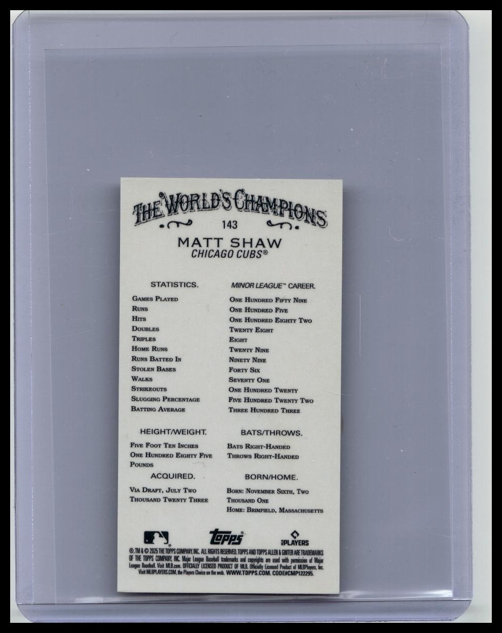 2025 Topps Allen & Ginter Matt Shaw (RC) Chrome Gold Refractor Mini /5 ...